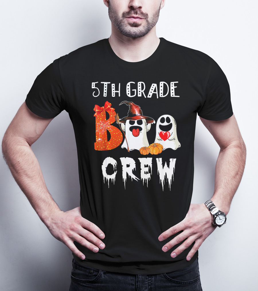 5Th Grade Boo Crew Halloween Ghosts With Witch Hat And Pumpkins T-Shirt