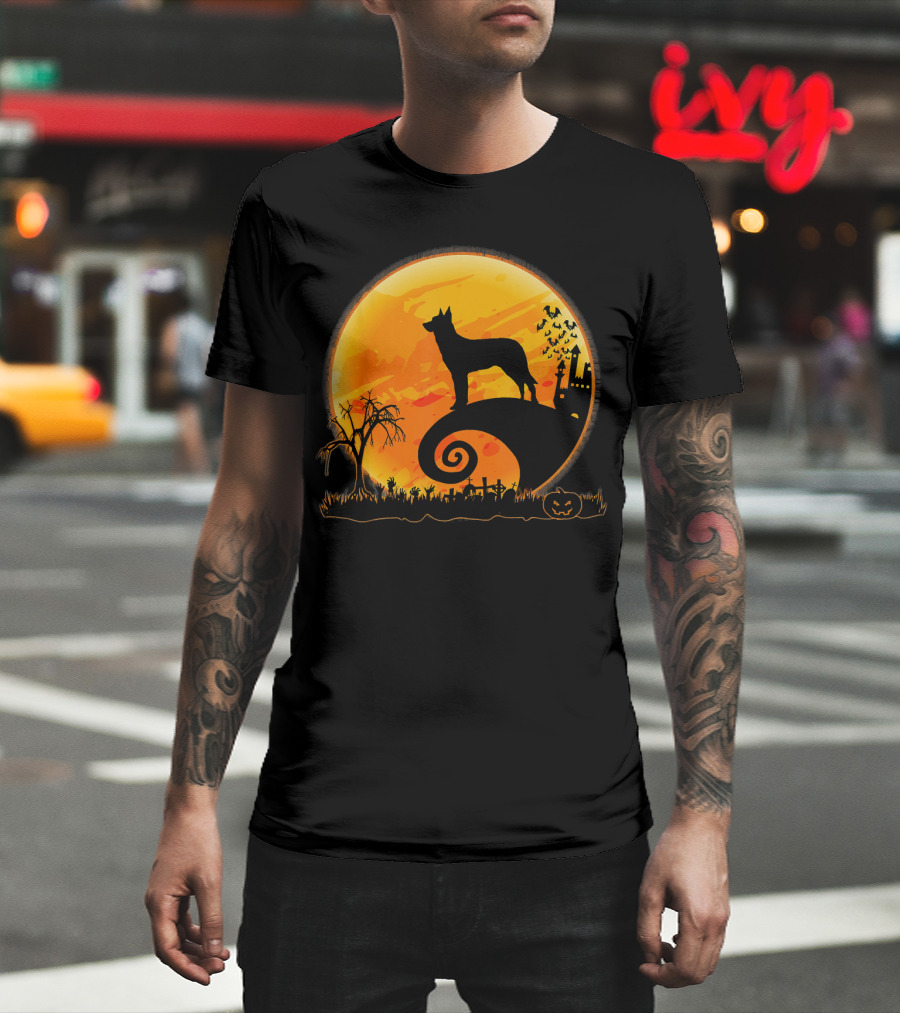 Beauceron Dog Halloween Moon Spooky Night Scene T-Shirt