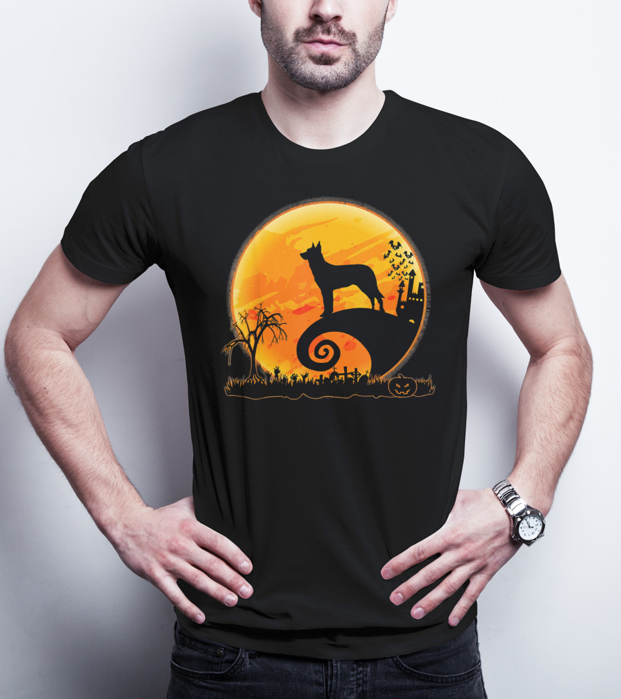 Beauceron Dog Halloween Moon Spooky Night Scene T-Shirt