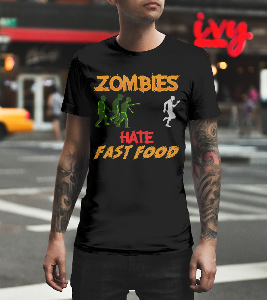 Zombies Hate Fast Food Fleeing From Funny Zombi Chase T-Shirt