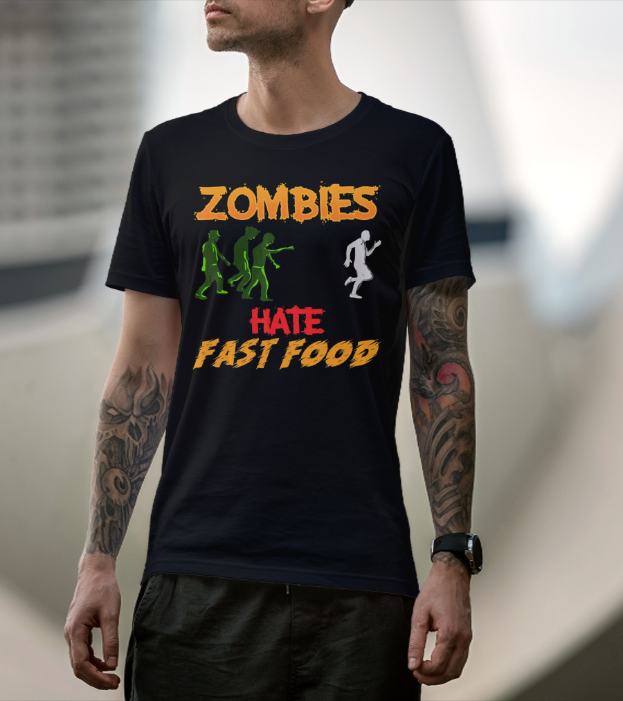 Zombies Hate Fast Food Fleeing From Funny Zombi Chase T-Shirt