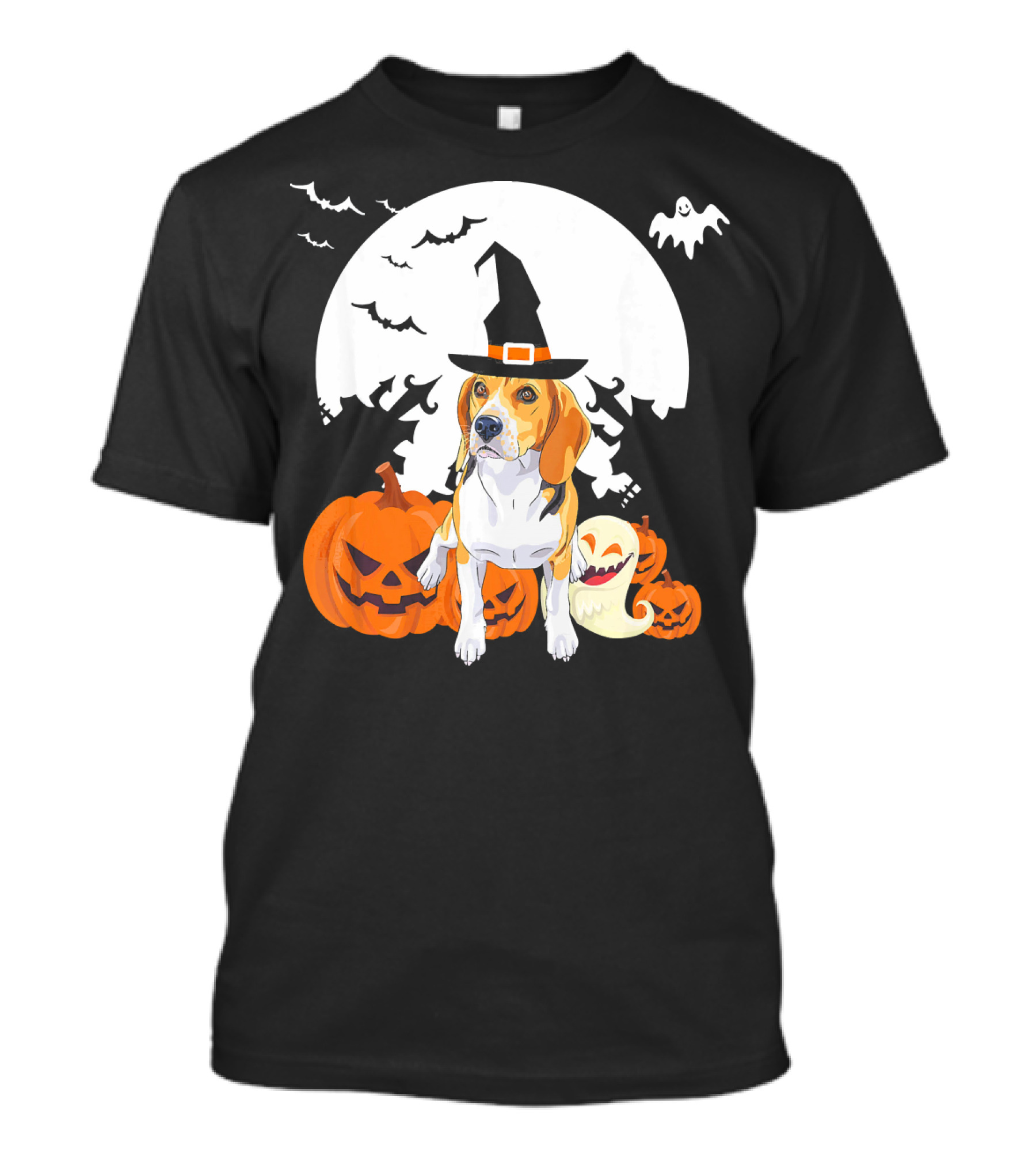 Happy Halloween Witch Beagle With Pumpkins And Ghosts T-Shirt