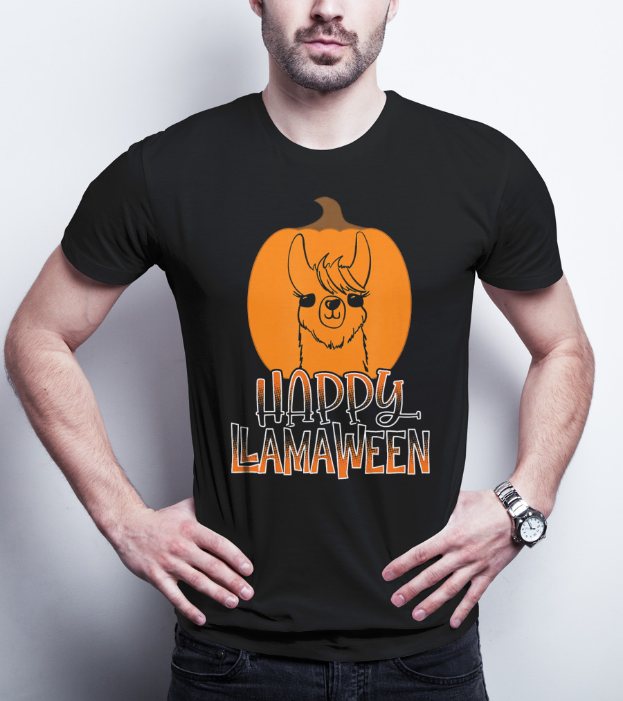 Happy Llamaween Funny Pumpkin Halloween Llama T-Shirt