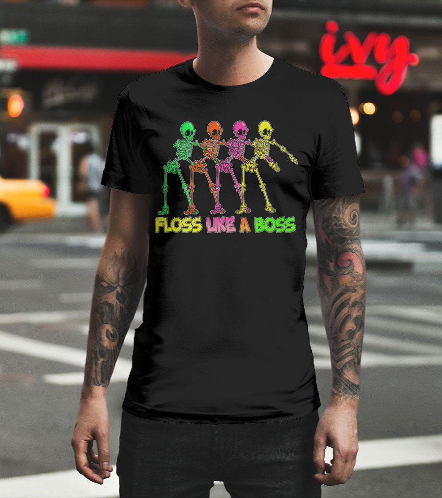 FLOSS LIKE A BOSS Colorful Flossing Skeletons T-Shirt