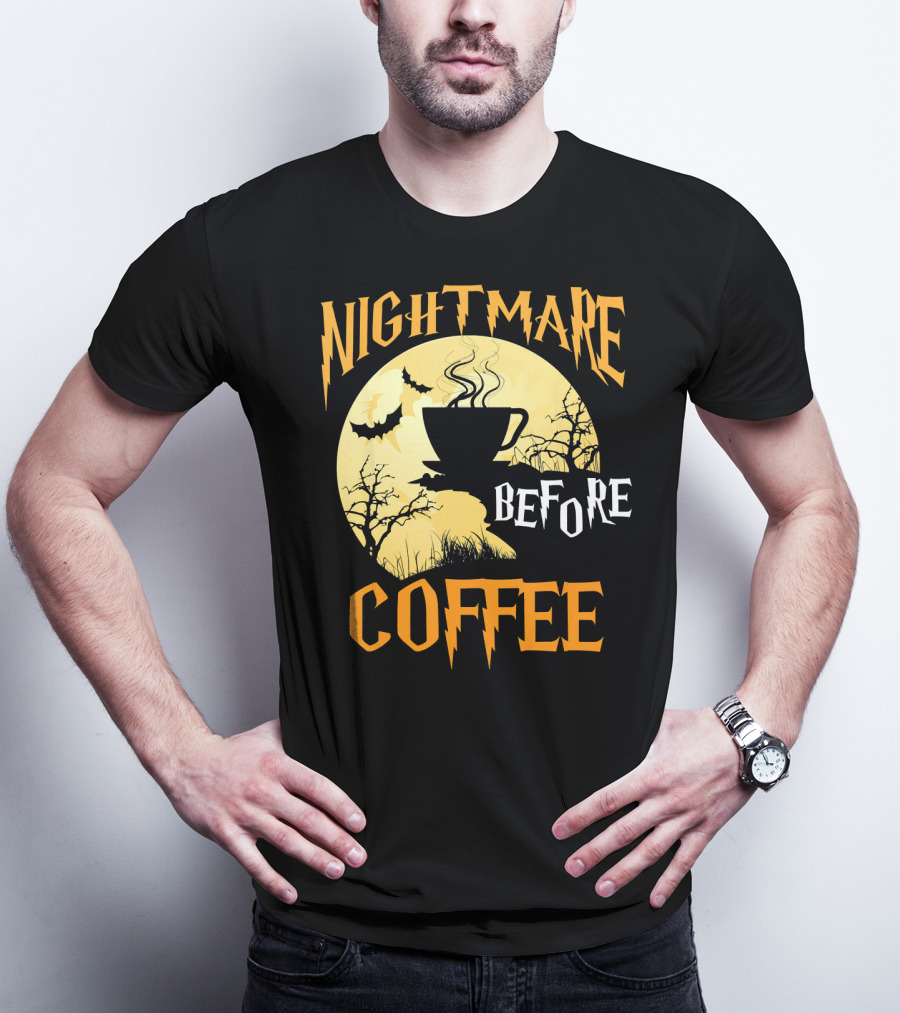 Nightmare Before Coffee Halloween Moon Bat And Tree T-Shirt