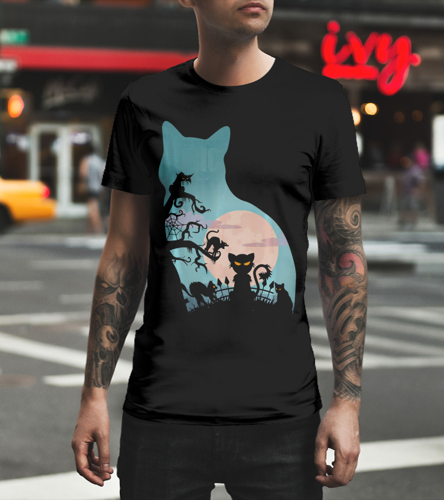 Scary Cat Lovers Halloween Creepy Moonlit T-Shirt
