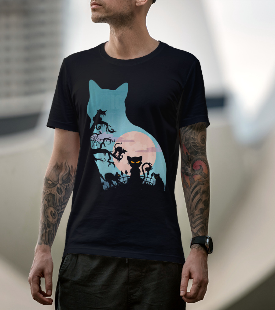 Scary Cat Lovers Halloween Creepy Moonlit T-Shirt