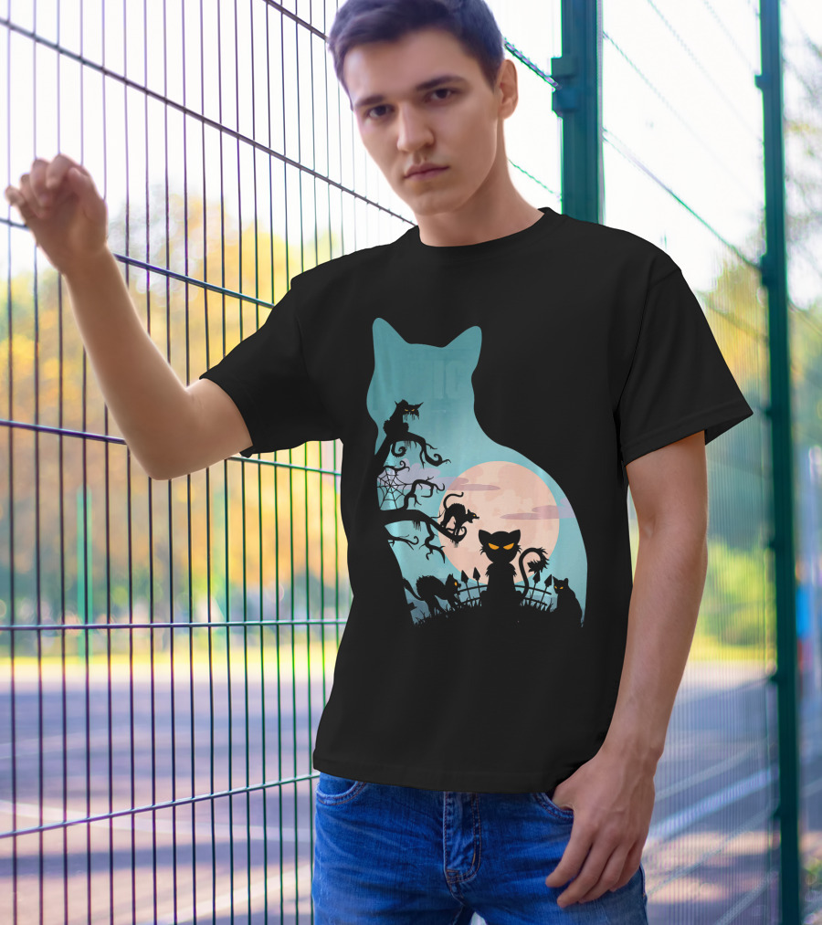 Scary Cat Lovers Halloween Creepy Moonlit T-Shirt
