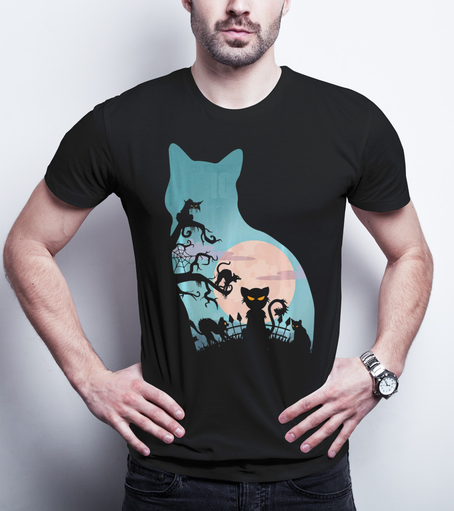 Scary Cat Lovers Halloween Creepy Moonlit T-Shirt