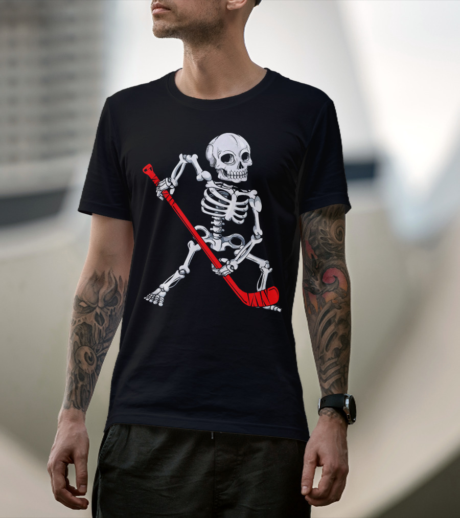 Skeleton Hockey Skeleton With Red Hockey Stick T-Shirt