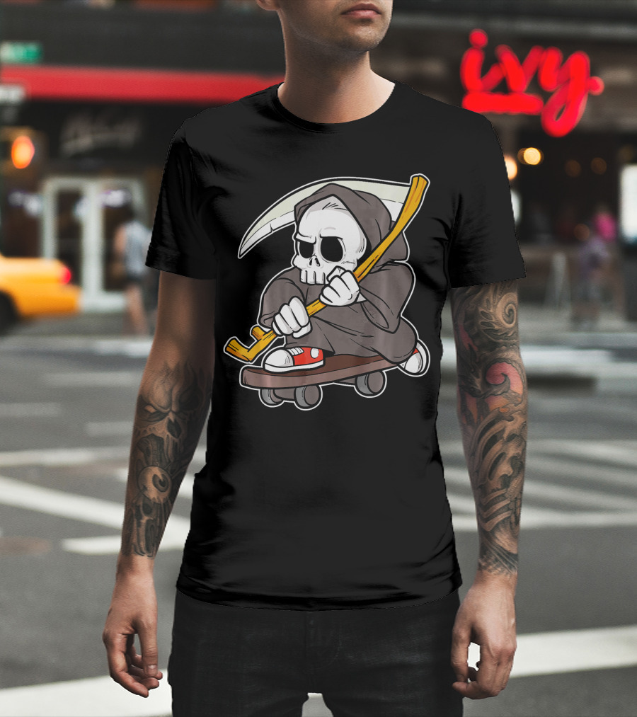 Funny Grim Reaper Skater Skateboard Reaper Skate Or Die T-Shirt