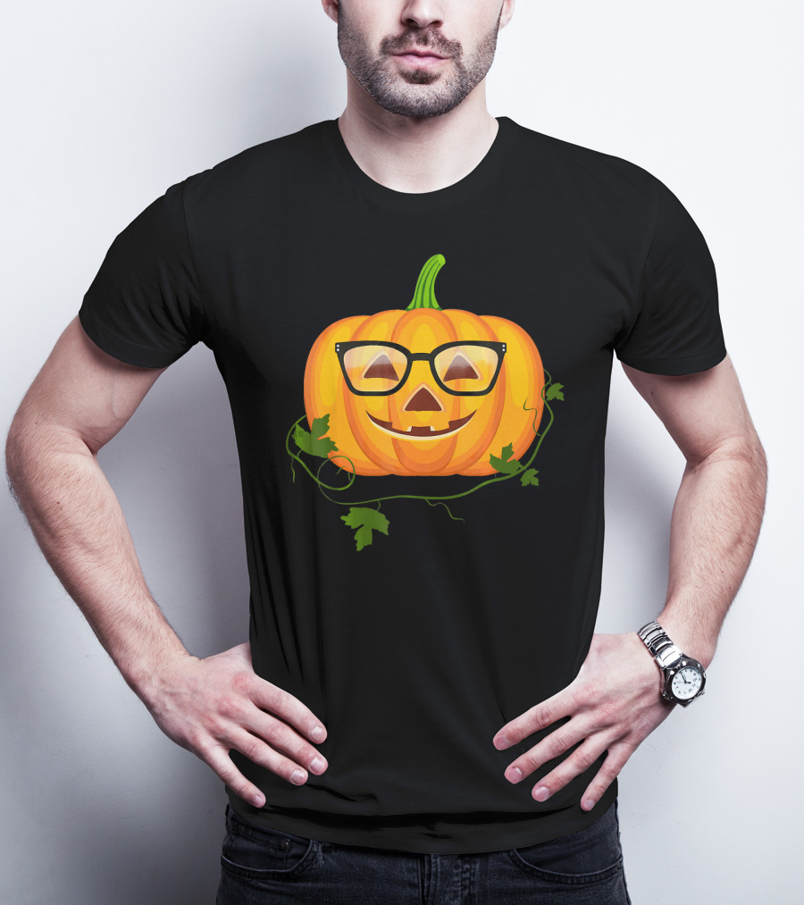 Nerdy Glasses Pumpkin Emoji With Vines T-Shirt