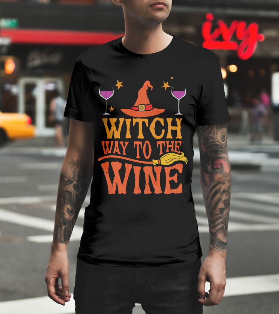 Witch Way To The Wine With Hat, Stars, Glasses, And Broomstick T-Shirt