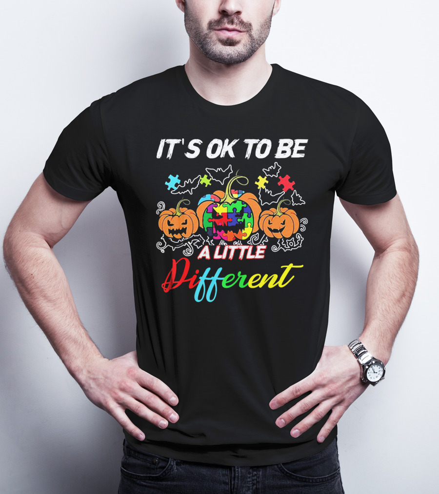 IT'S OK TO BE A LITTLE DIFFERENT Halloween Autism Pumpkin Puzzles T-Shirt