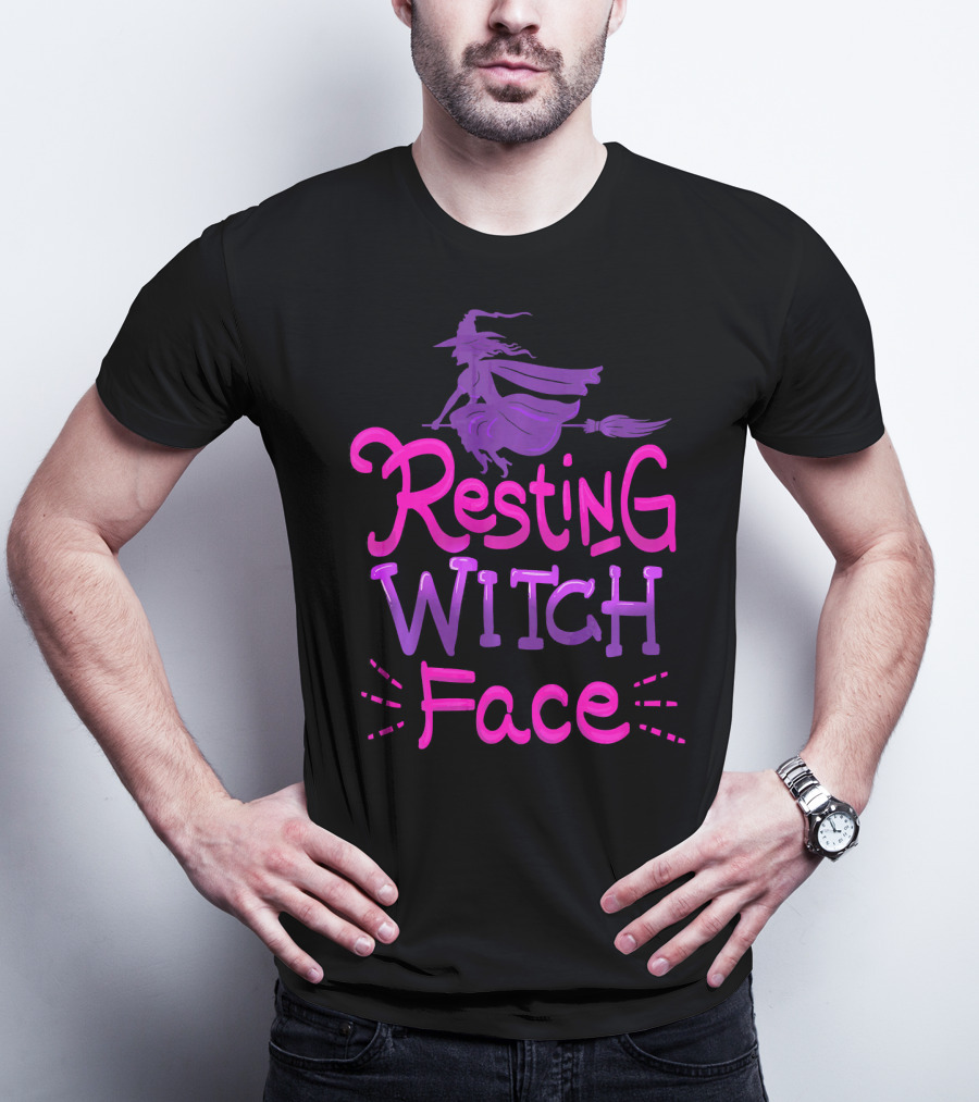 Resting Witch Face Halloween Broomstick T-Shirt