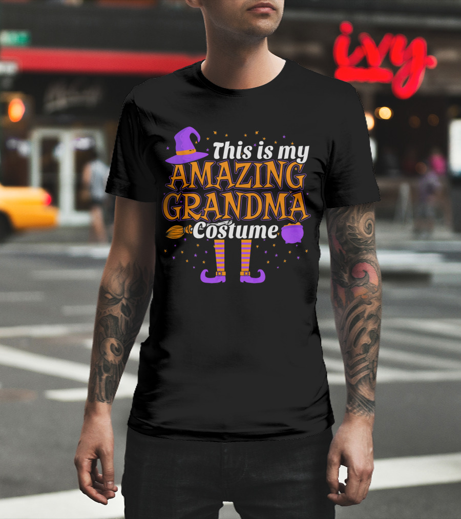 This Is My Amazing Grandma Costume Witch Hat Broom Cauldron Halloween T-Shirt