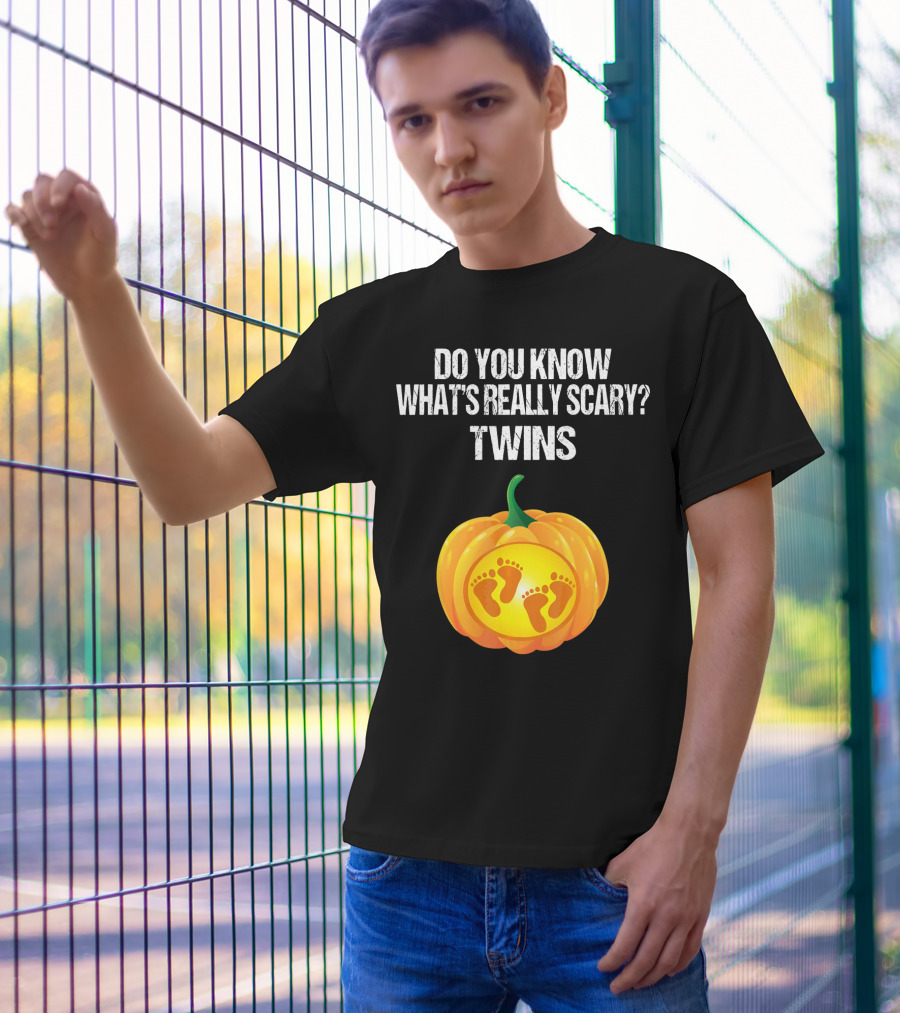 Do You Know What's Really Scary? Twins Pumpkin Belly Pregnancy Announcement T-Shirt