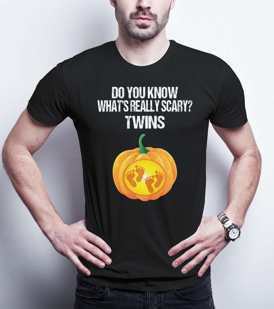 Do You Know What's Really Scary? Twins Pumpkin Belly Pregnancy Announcement T-Shirt