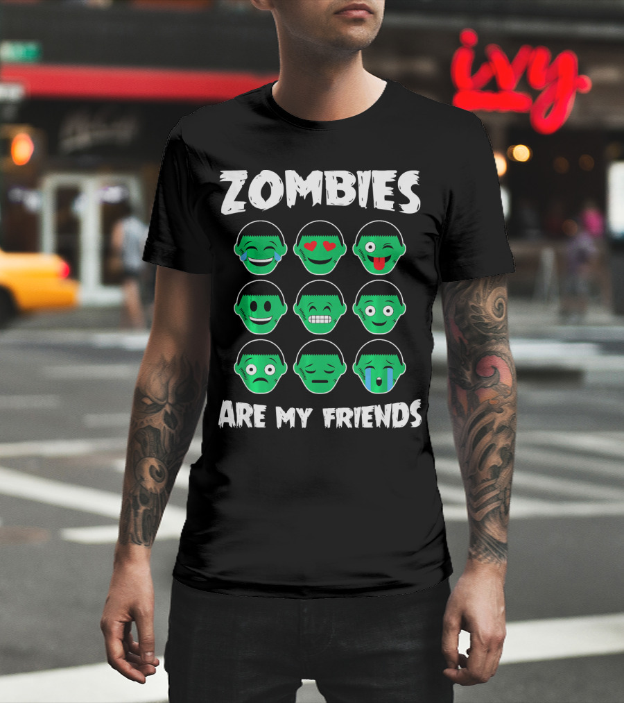 Zombies Are My Friends Funny Zombie Emoji Collection T-Shirt