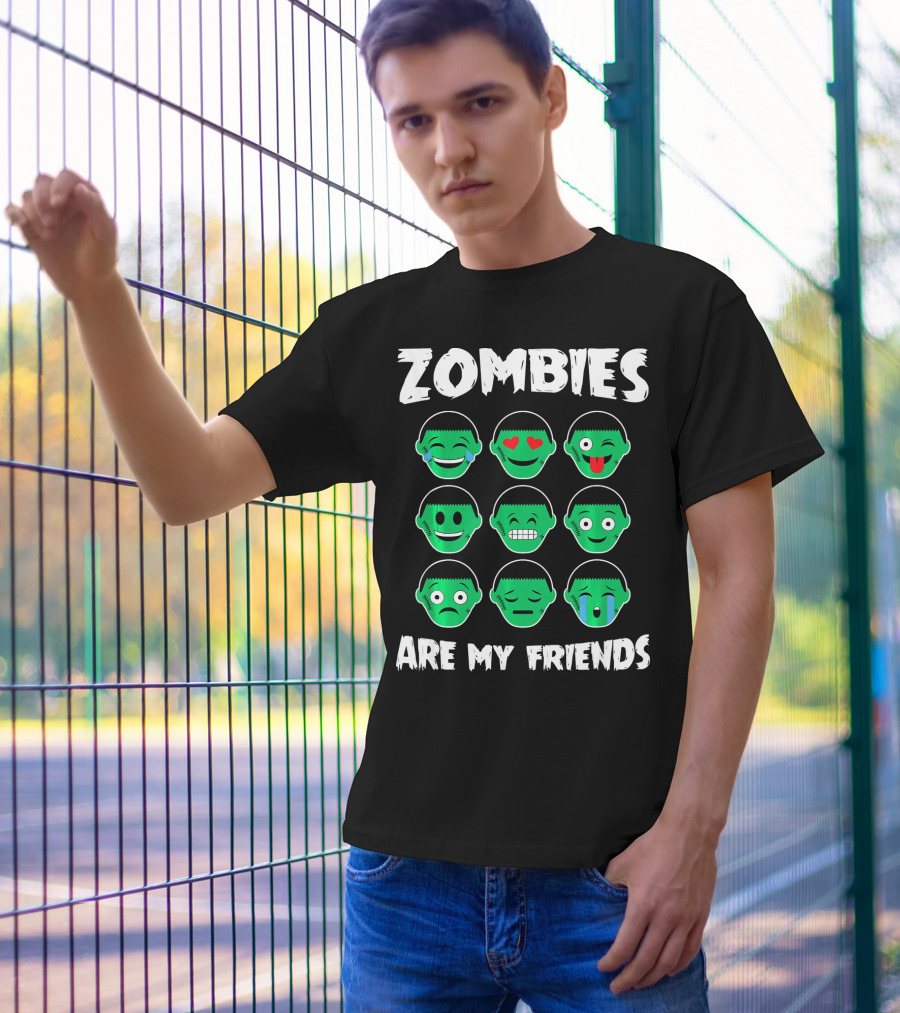 Zombies Are My Friends Funny Zombie Emoji Collection T-Shirt