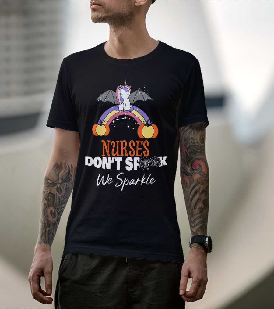 Nurses Don't Spook We Sparkle Halloween Unicorn Rainbow T-Shirt