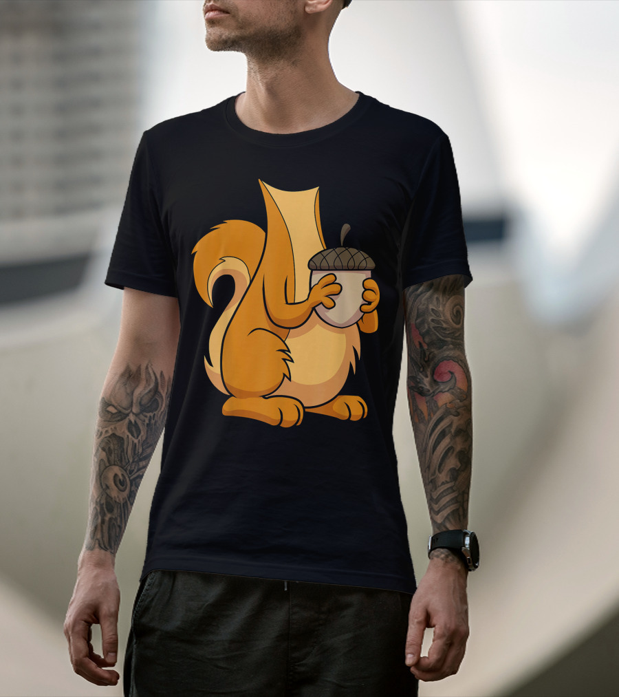 Squirrel Holding Acorn Cartoon T-Shirt