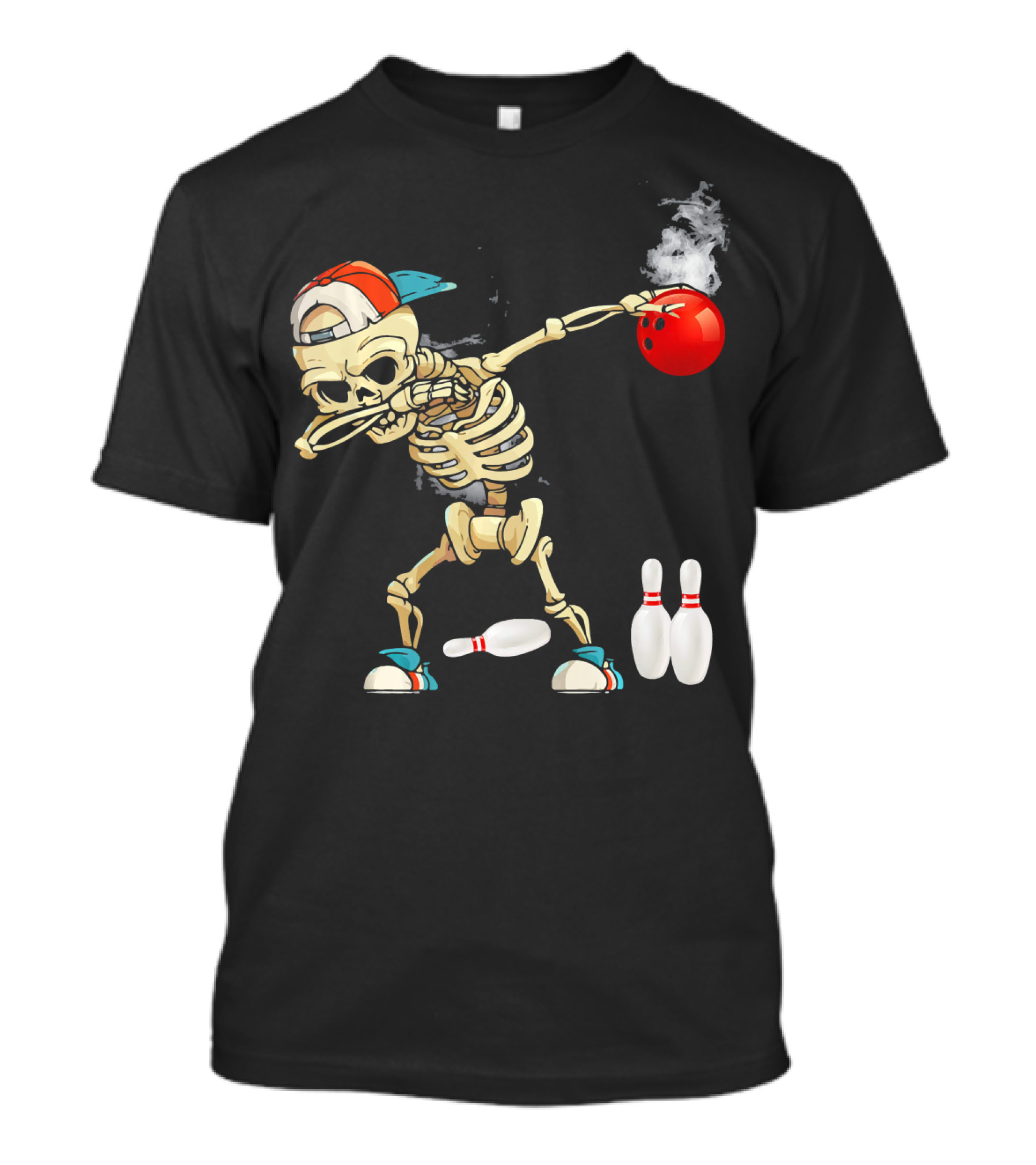 Dabbing Skeleton Holding Red Bowling Ball With Pins T-Shirt