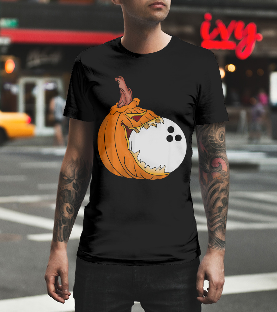 Pumpkin Carving Eating Bowling Ball Halloween Fun T-Shirt