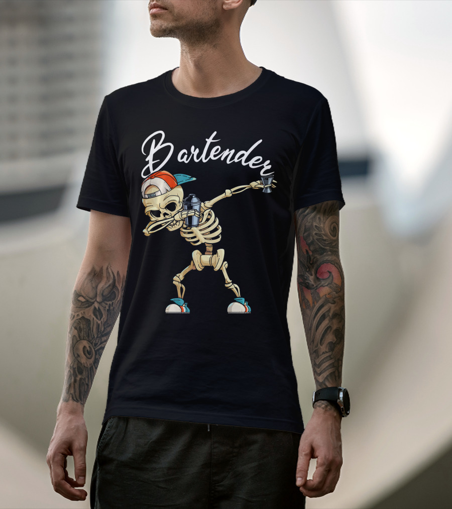 Bartender Skeleton Dab With Shaker And Glass T-Shirt