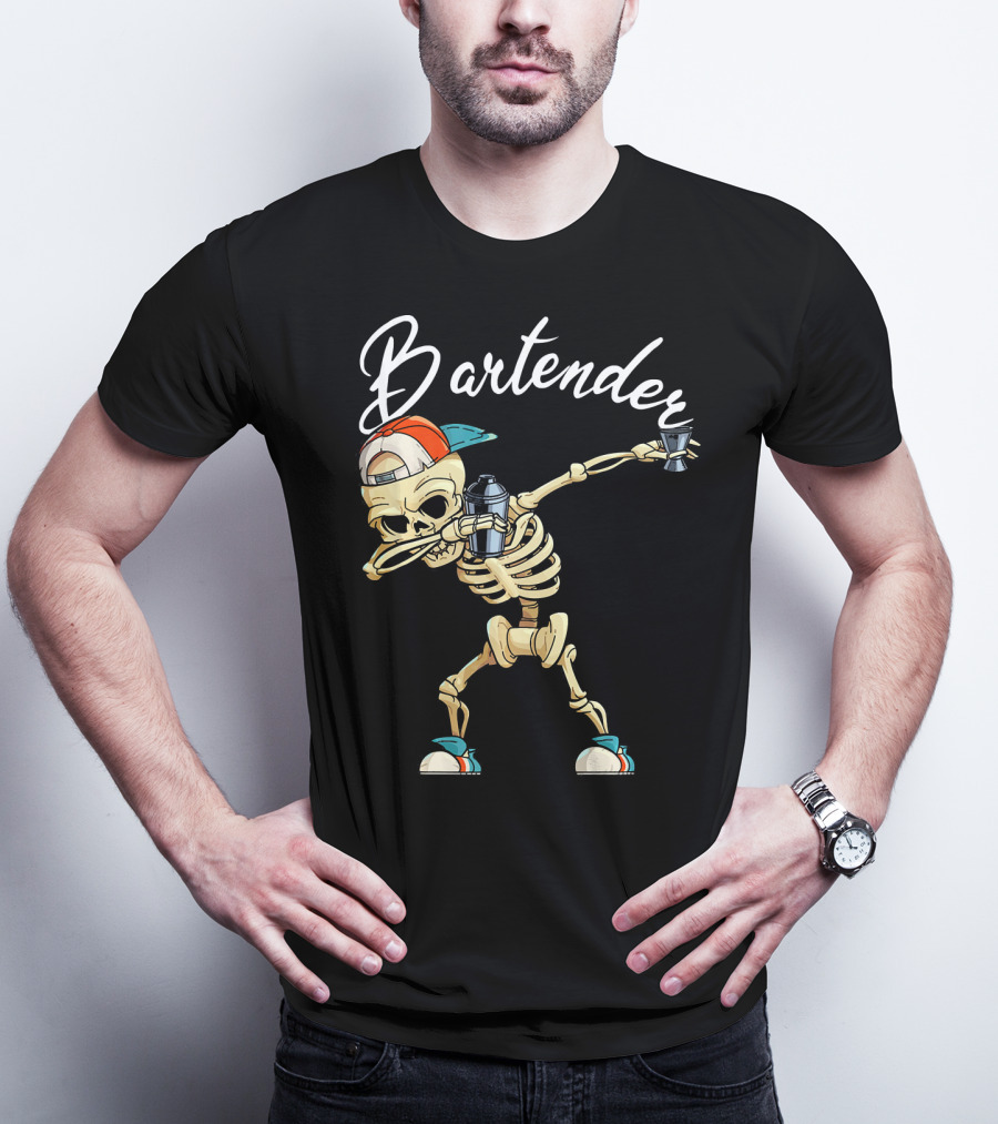 Bartender Skeleton Dab With Shaker And Glass T-Shirt