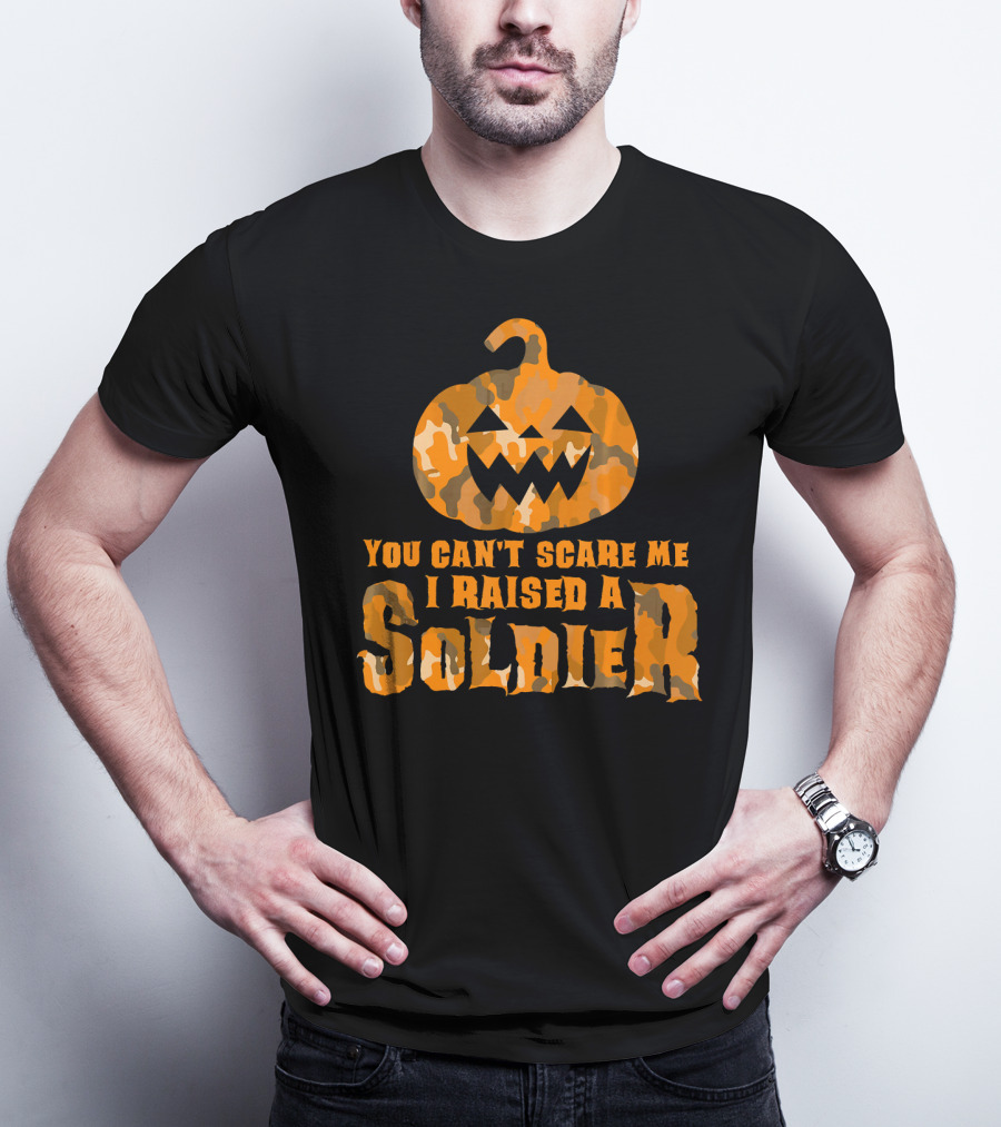 You Can't Scare Me I Raised A Soldier Halloween Camo Pumpkin T-Shirt