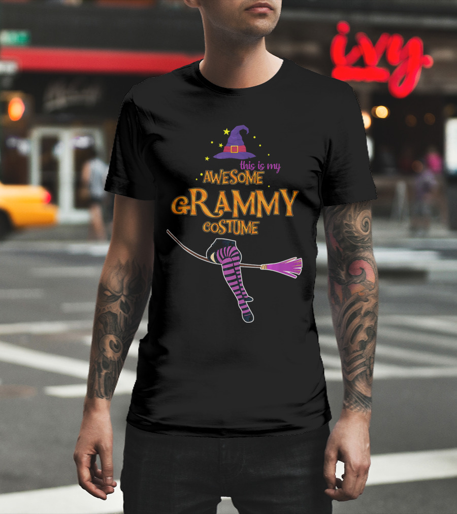 Halloween This Is My Awesome Grammy Costume Witch Hat Broomstick T-Shirt