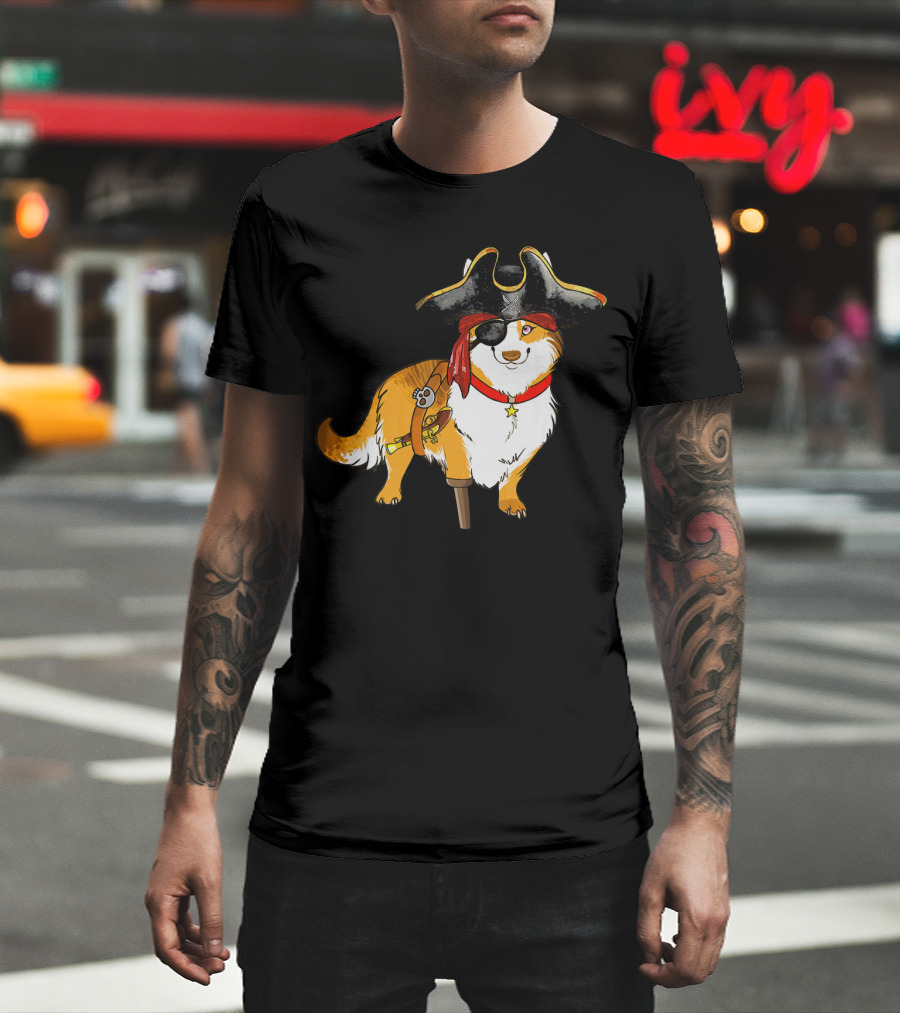 Funny Corgi Pirates With Pegleg And Eyepatch T-Shirt