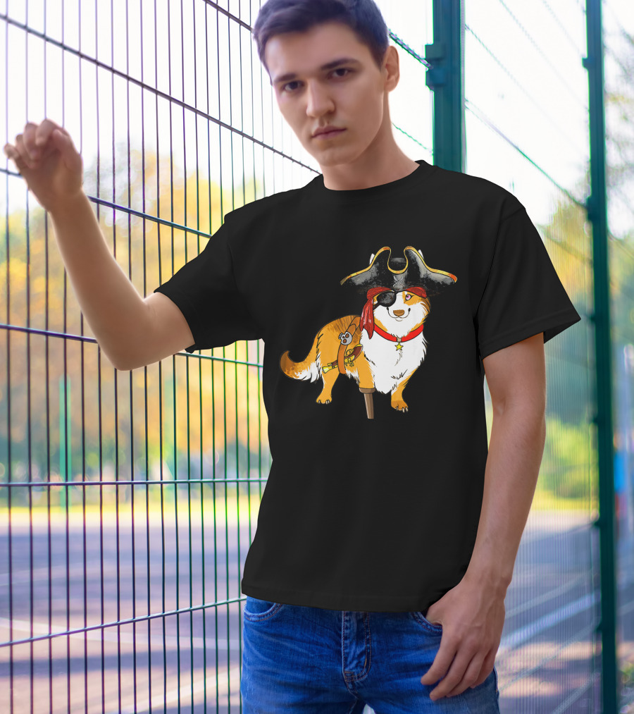 Funny Corgi Pirates With Pegleg And Eyepatch T-Shirt