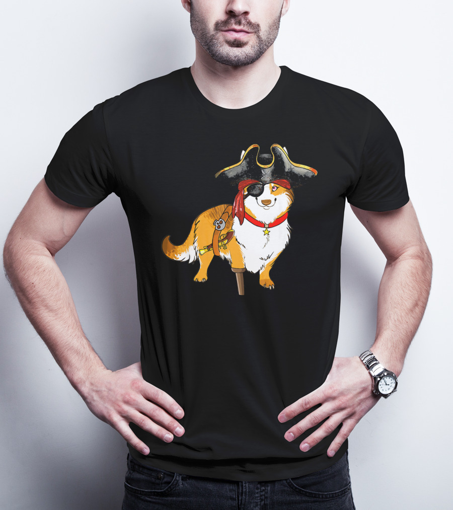 Funny Corgi Pirates With Pegleg And Eyepatch T-Shirt