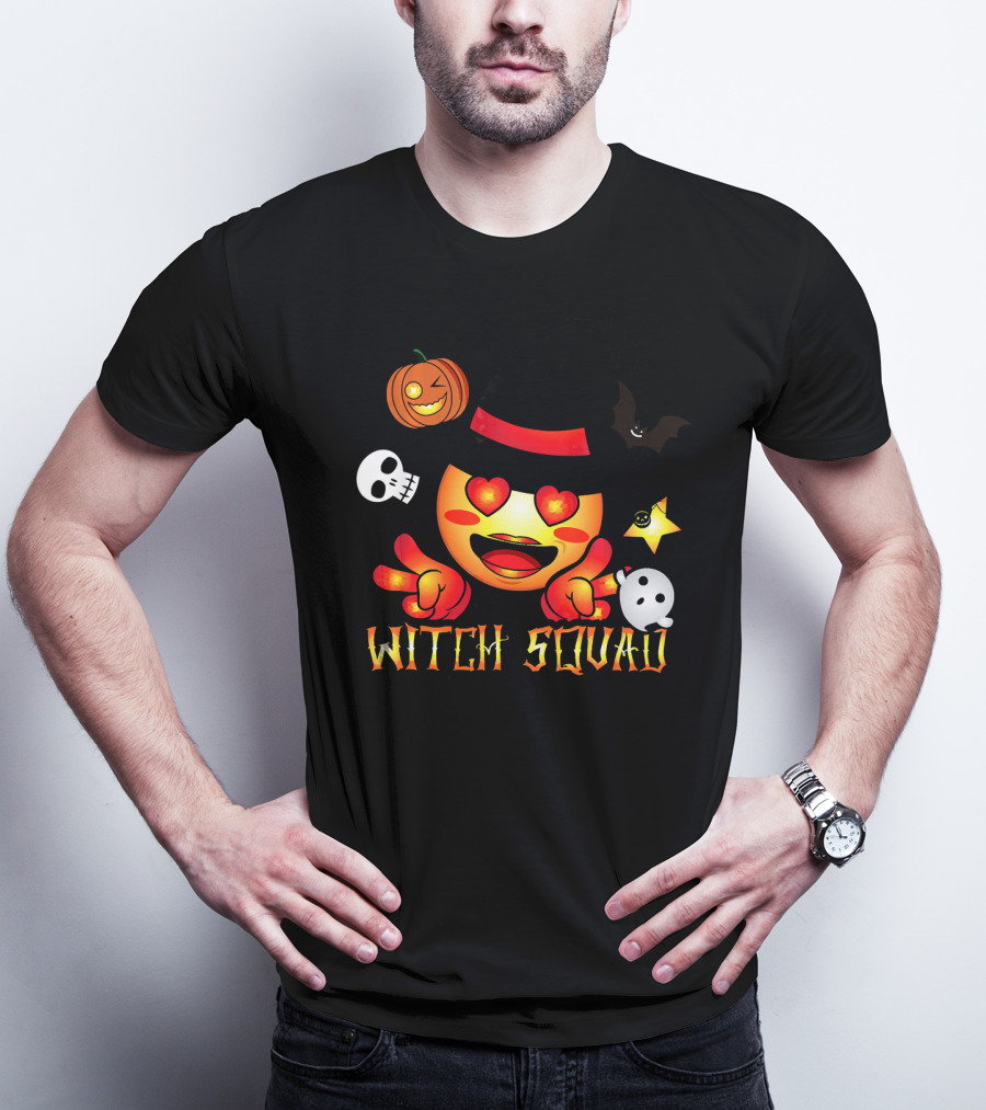 Witch Squad Halloween Emoji Pumpkin Bat Skull Ghost T-Shirt