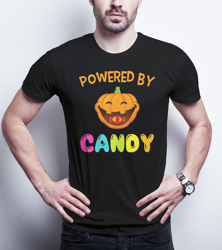 Powered By Candy Halloween Pumpkin Face T-Shirt