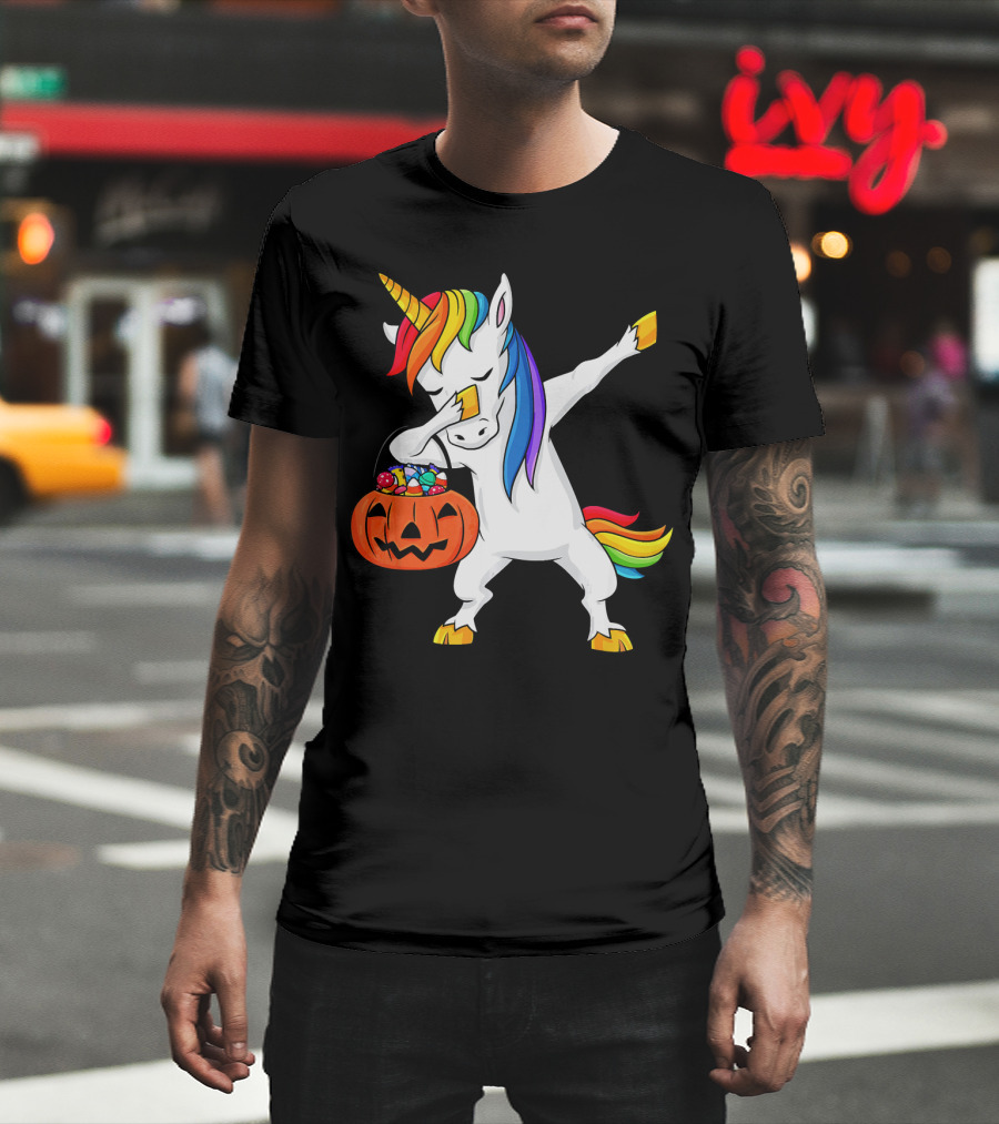 Dabbing Unicorn Halloween Pumpkin Candy Dab Girl T-Shirt