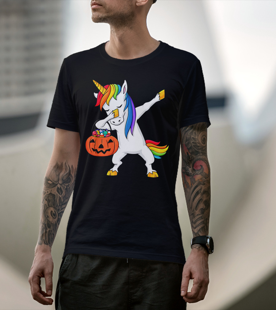 Dabbing Unicorn Halloween Pumpkin Candy Dab Girl T-Shirt