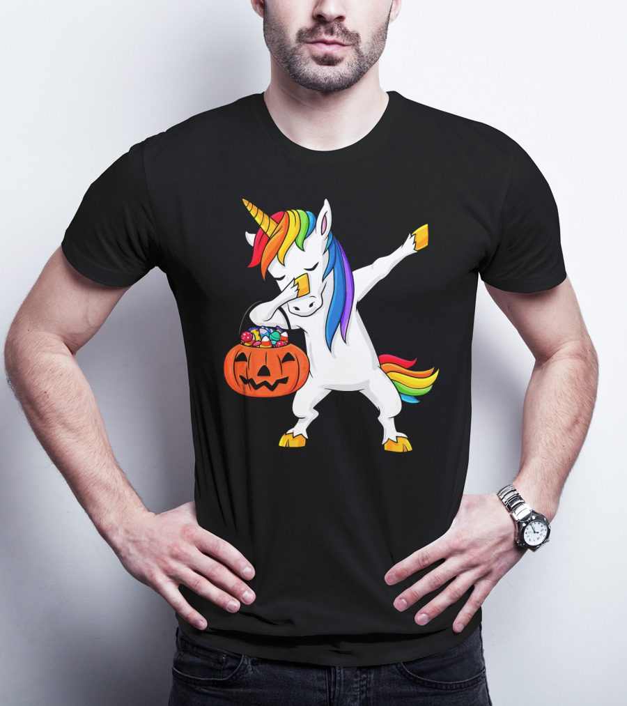 Dabbing Unicorn Halloween Pumpkin Candy Dab Girl T-Shirt