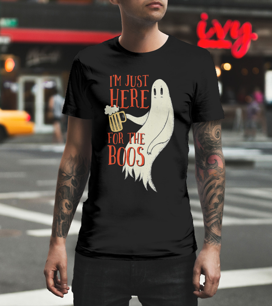 I'm Just Here For The Boos Ghost Holding Beer T-Shirt