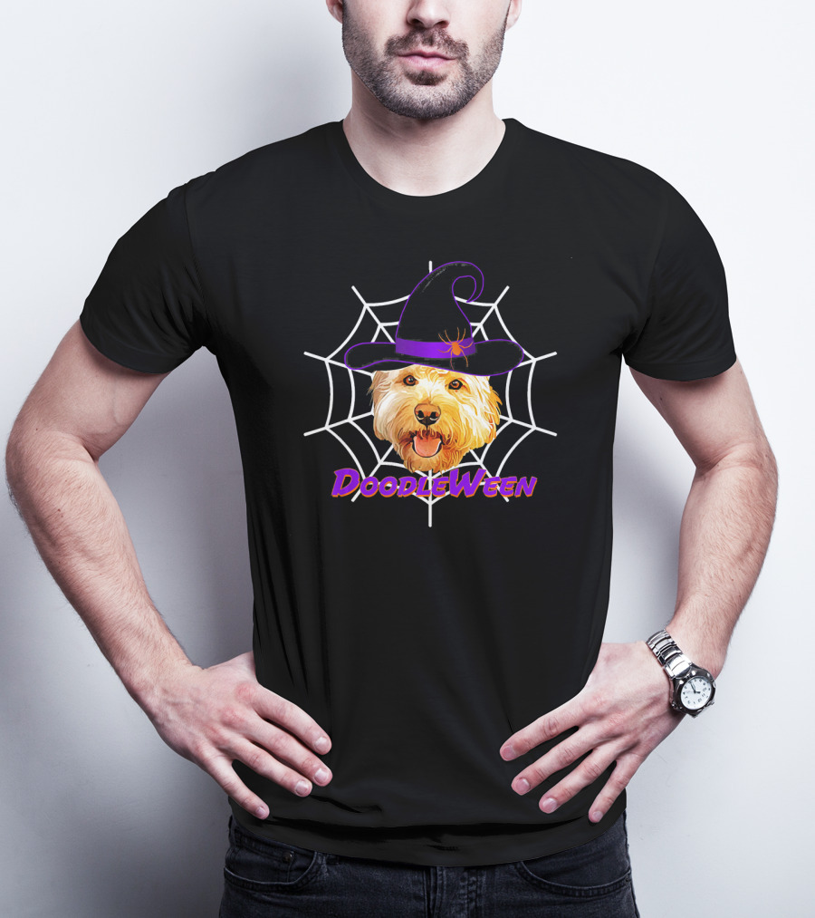 DoodleWeen Goldendoodle In Witch Hat Halloween Dog T-Shirt