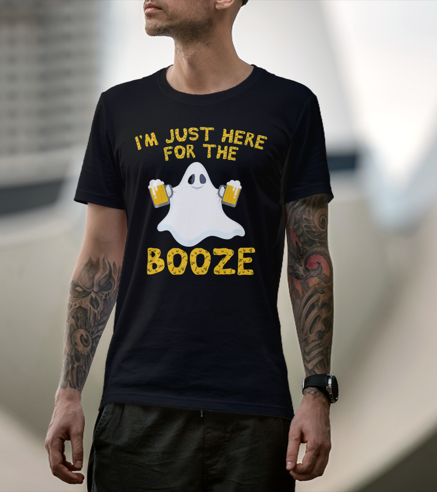 I'm Just Here For The Booze Ghost Holding Beer Mugs T-Shirt
