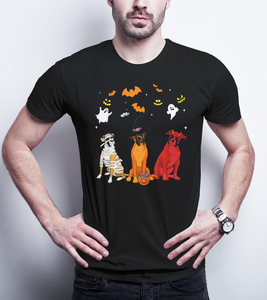 Halloween Boxer Dogs Mummy Witch Ghosts Bats T-Shirt
