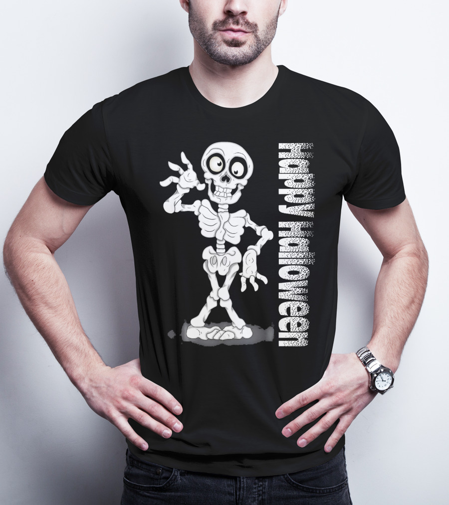 Happy Halloween Funny Scary Skeleton Cel T-Shirt