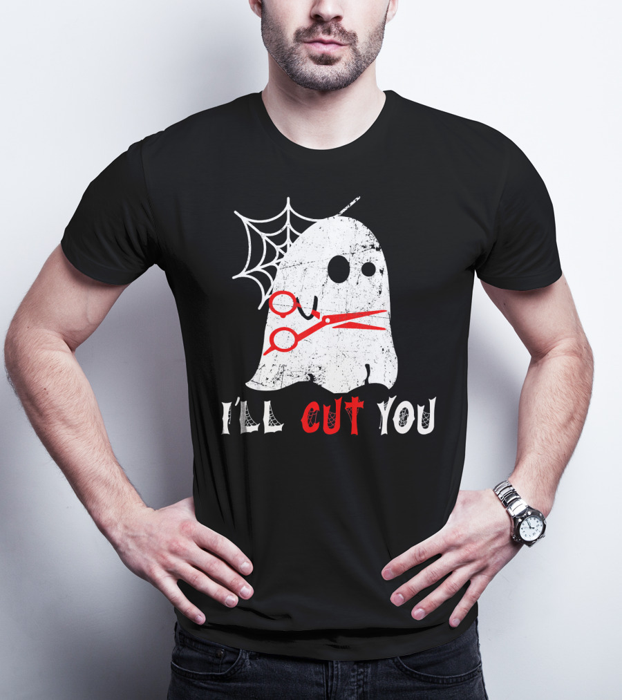 Halloween Boo Ghost Hairstylist I'll Cut You T-Shirt