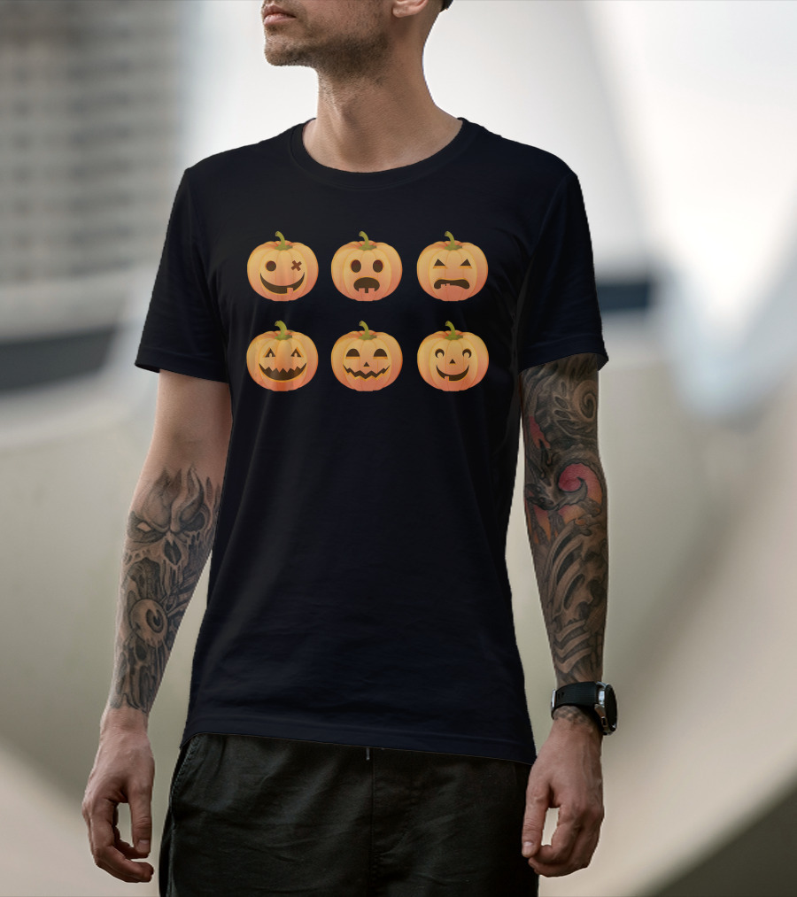 Pumpkin Emoji Faces Halloween Expressions T-Shirt