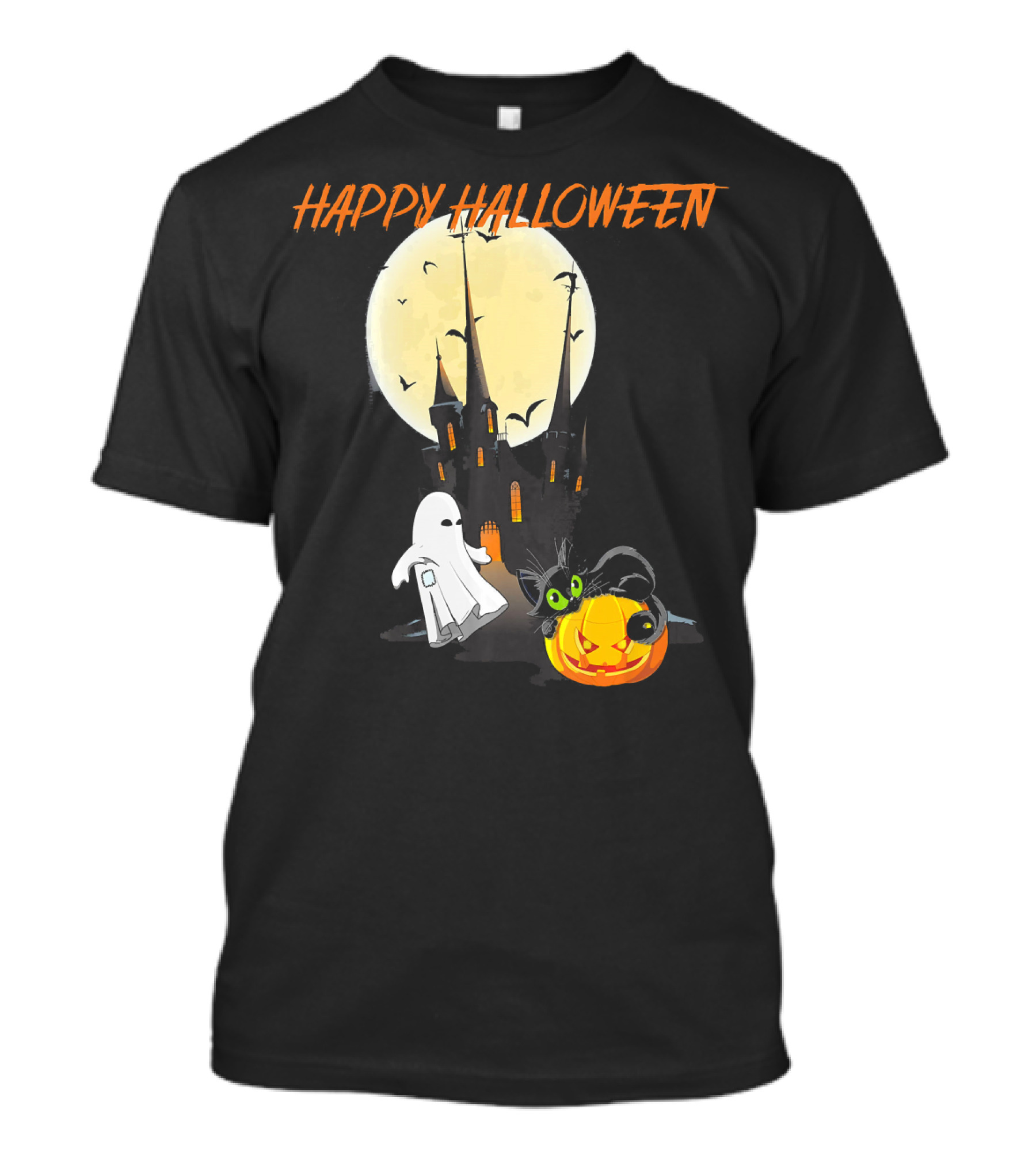 Happy Halloween Ghost Scary Cat Moon Pumpkin T-Shirt