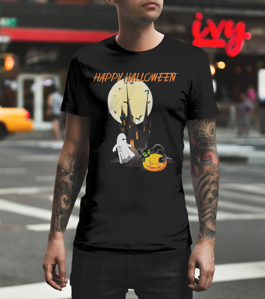 Happy Halloween Ghost Scary Cat Moon Pumpkin T-Shirt