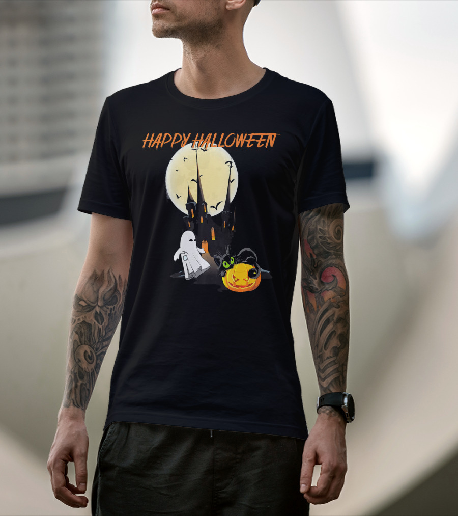 Happy Halloween Ghost Scary Cat Moon Pumpkin T-Shirt